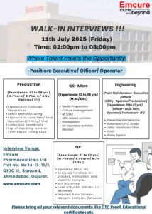 Emcure Pharma Walk in Interview 2025 - www.Jobcrypko.com
